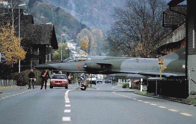 Mirage III RS swiss air force crossing a public road in Buochs Switzerland [750 x 476] | Scrolller