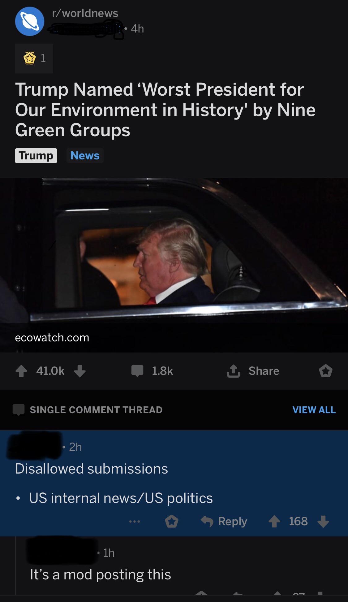 Mod of r/worldnews blatantly breaking rules | Scrolller