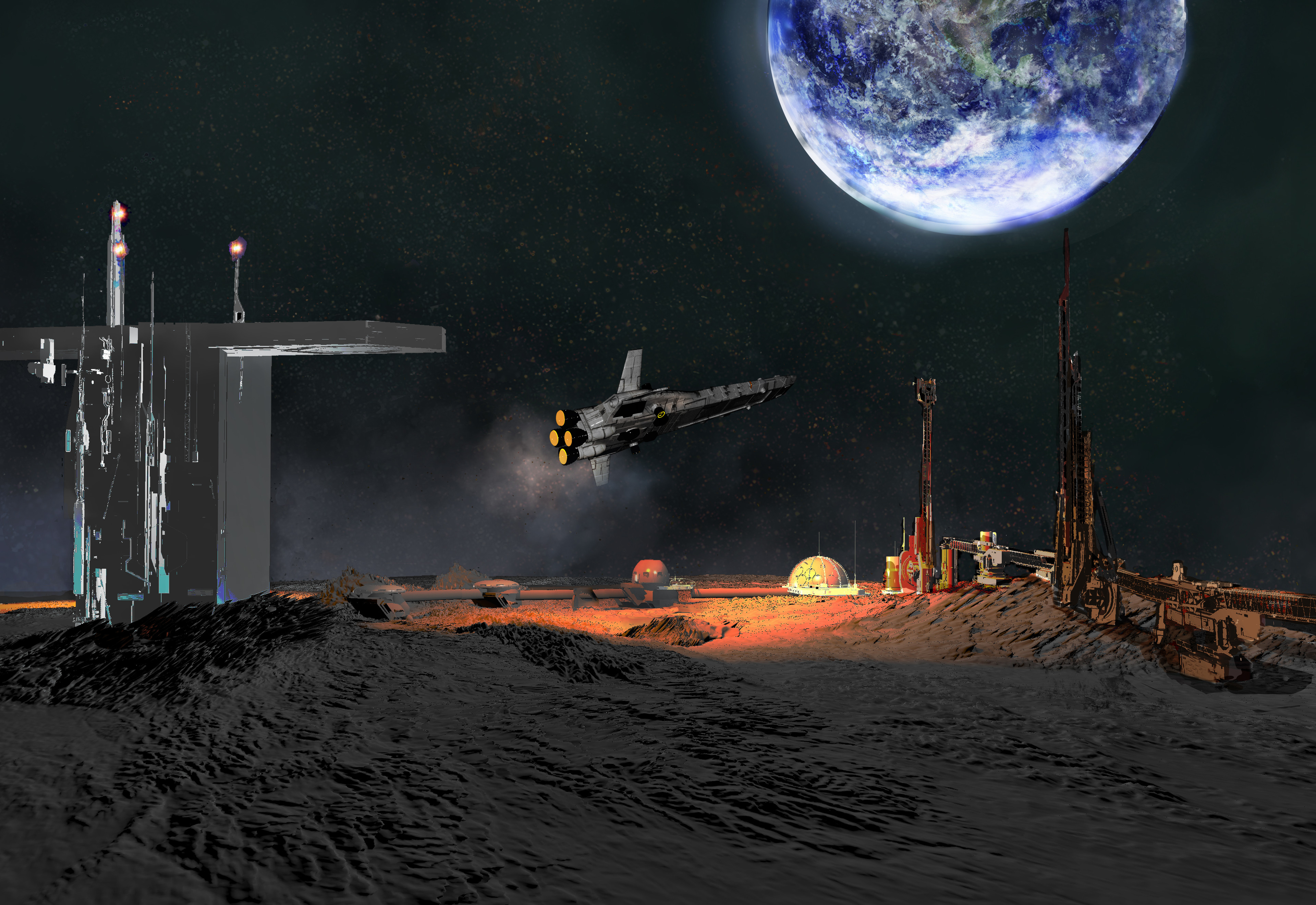 "Moon Base and Space Ship" by Jerome Emmanuel | Scrolller