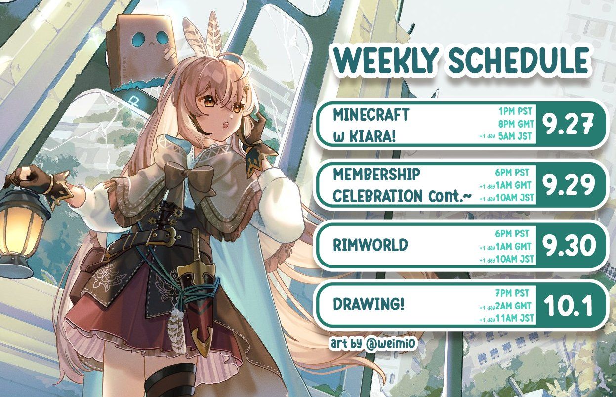 Mumei's Weekly Schedule for 9/27 thru to 10/1! | Scrolller