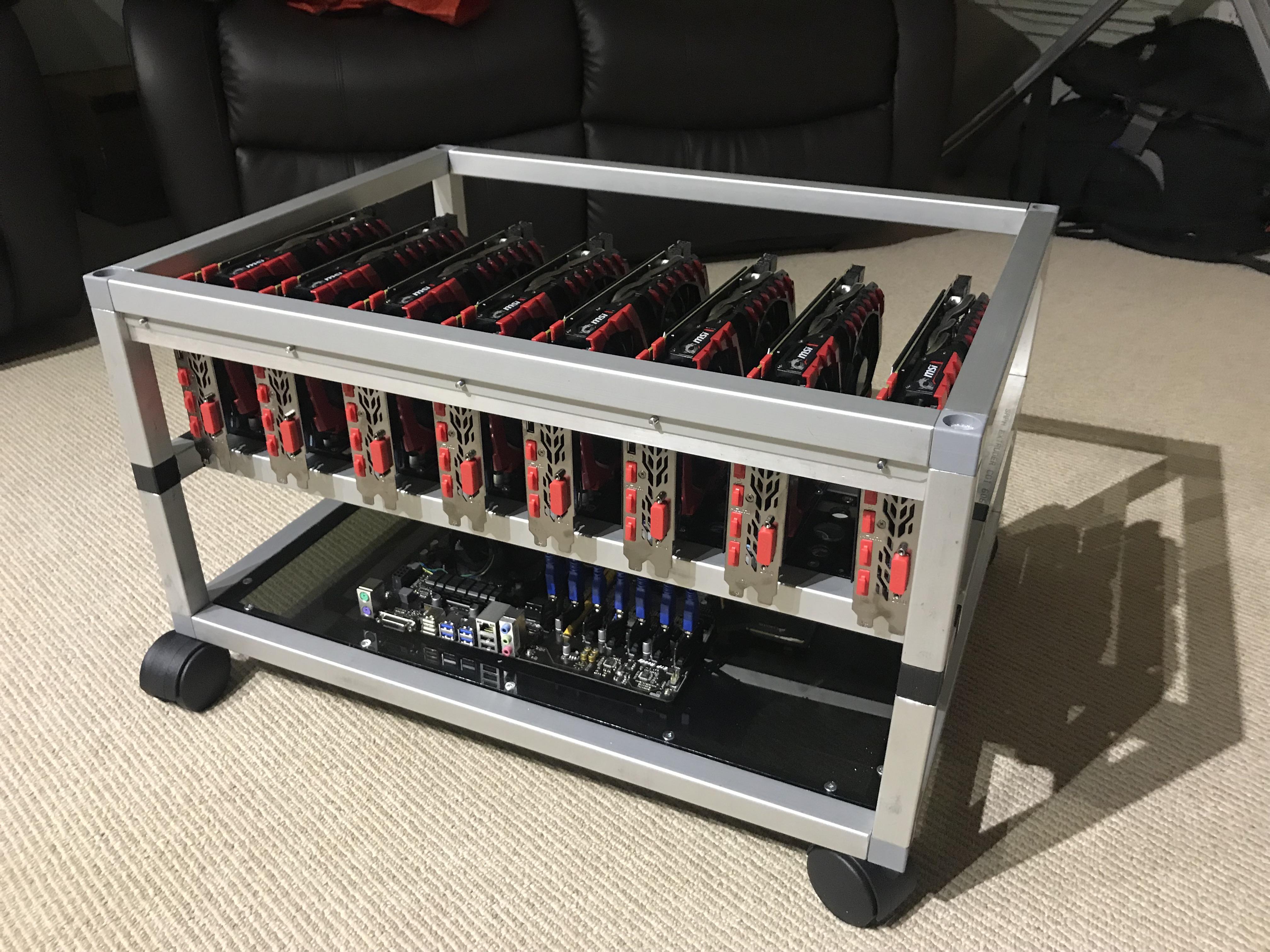 My Custom, stackable 8GPU Rig frame, just waiting on the server PSU ...