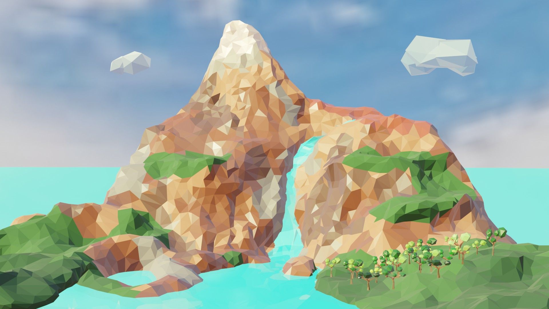 My first attempt at a low poly landscape | Scrolller