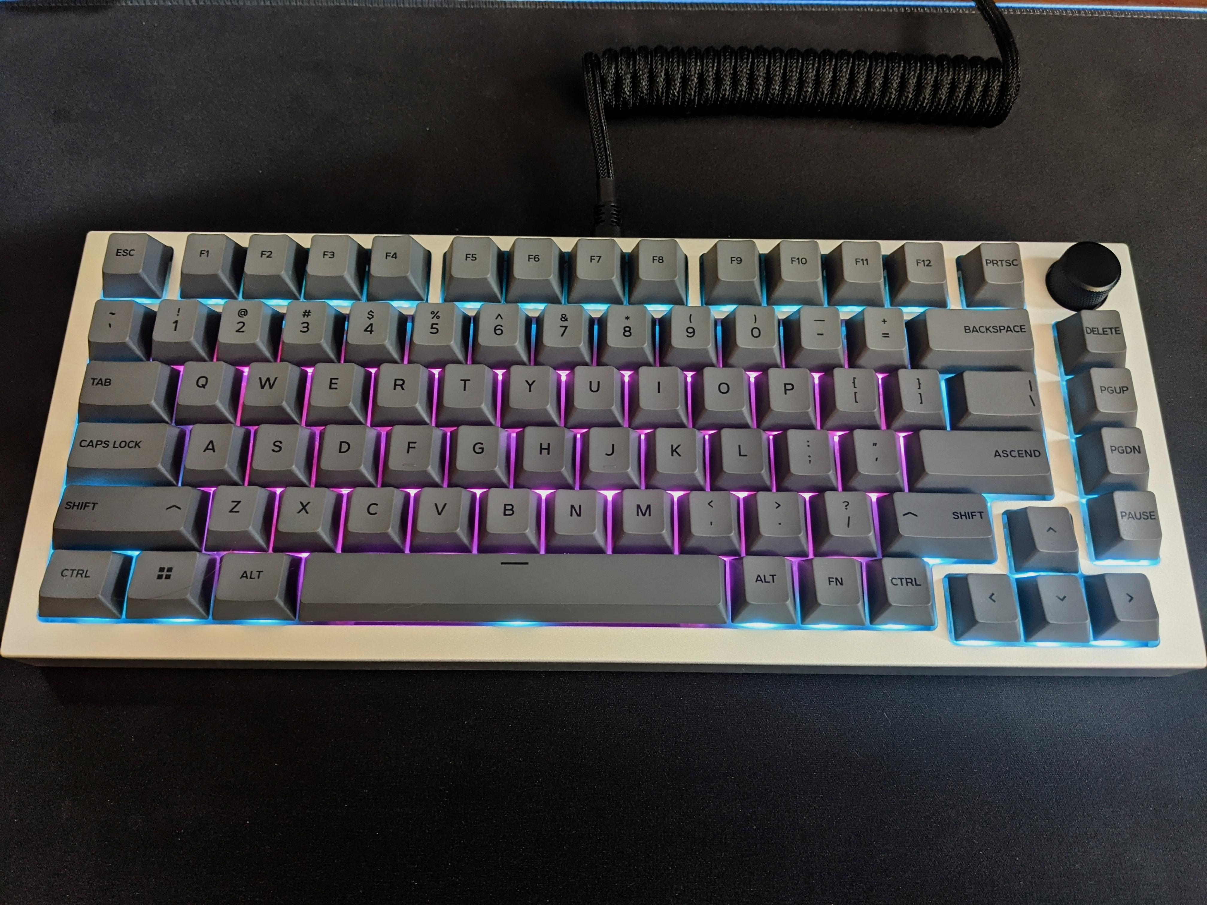 My first custom keyboard build! A GMMK Pro with lubed and filmed Glorious Pandas. Lubed Durock ...