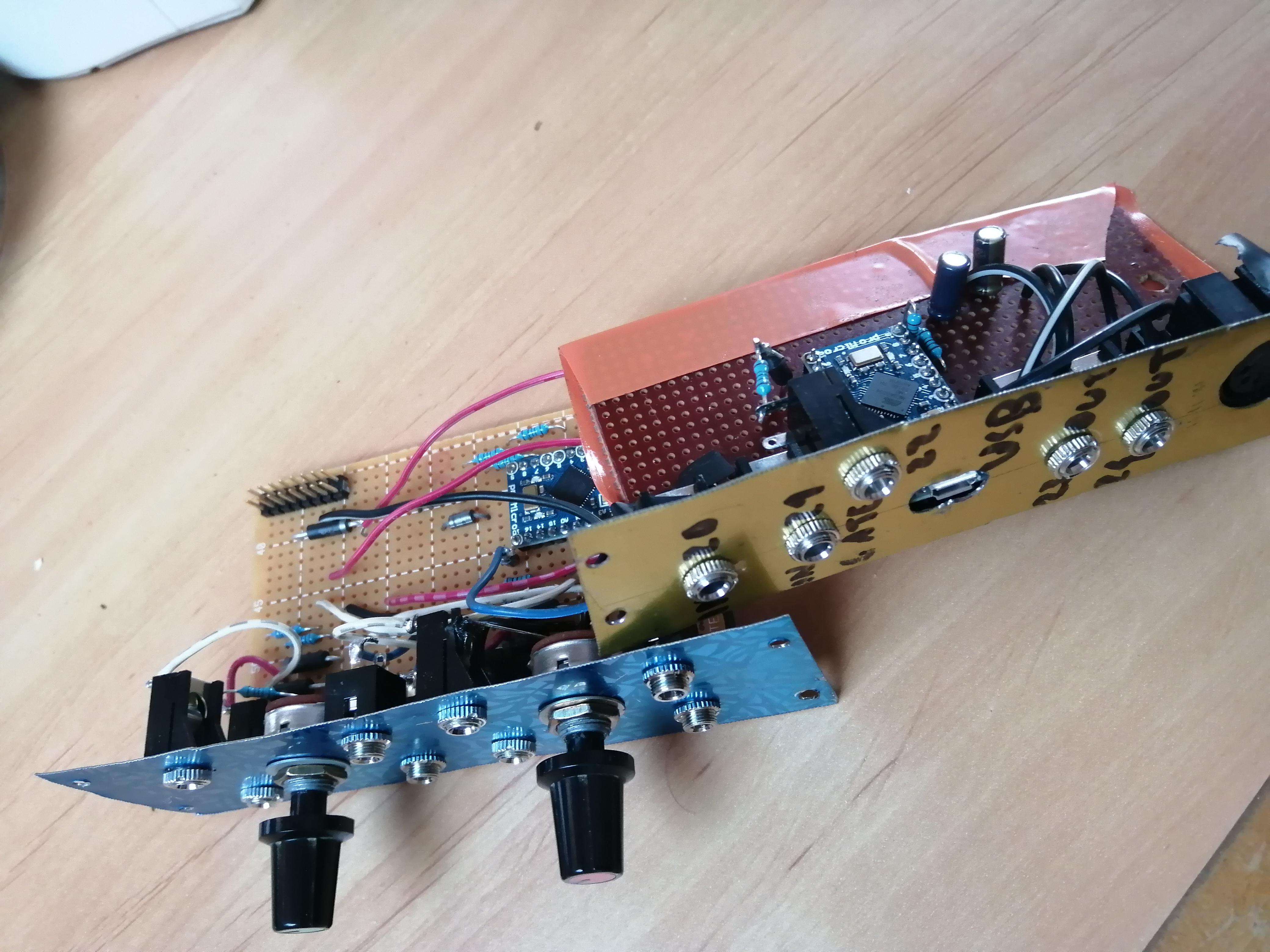 My first two modules, both Arduino based. First is a Mutable Instruments Branches clone but with ...