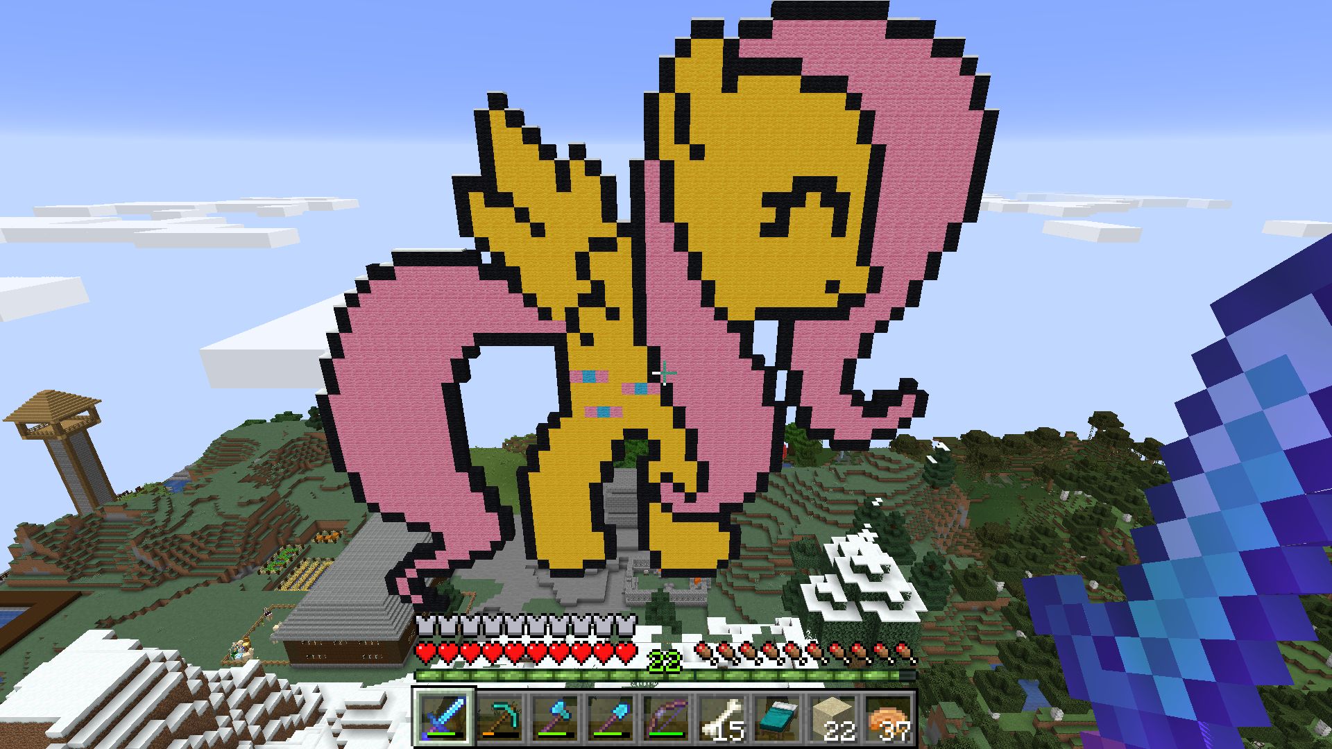 My friend and I made a pixel art Fluttershy in Minecraft ^^ | Scrolller
