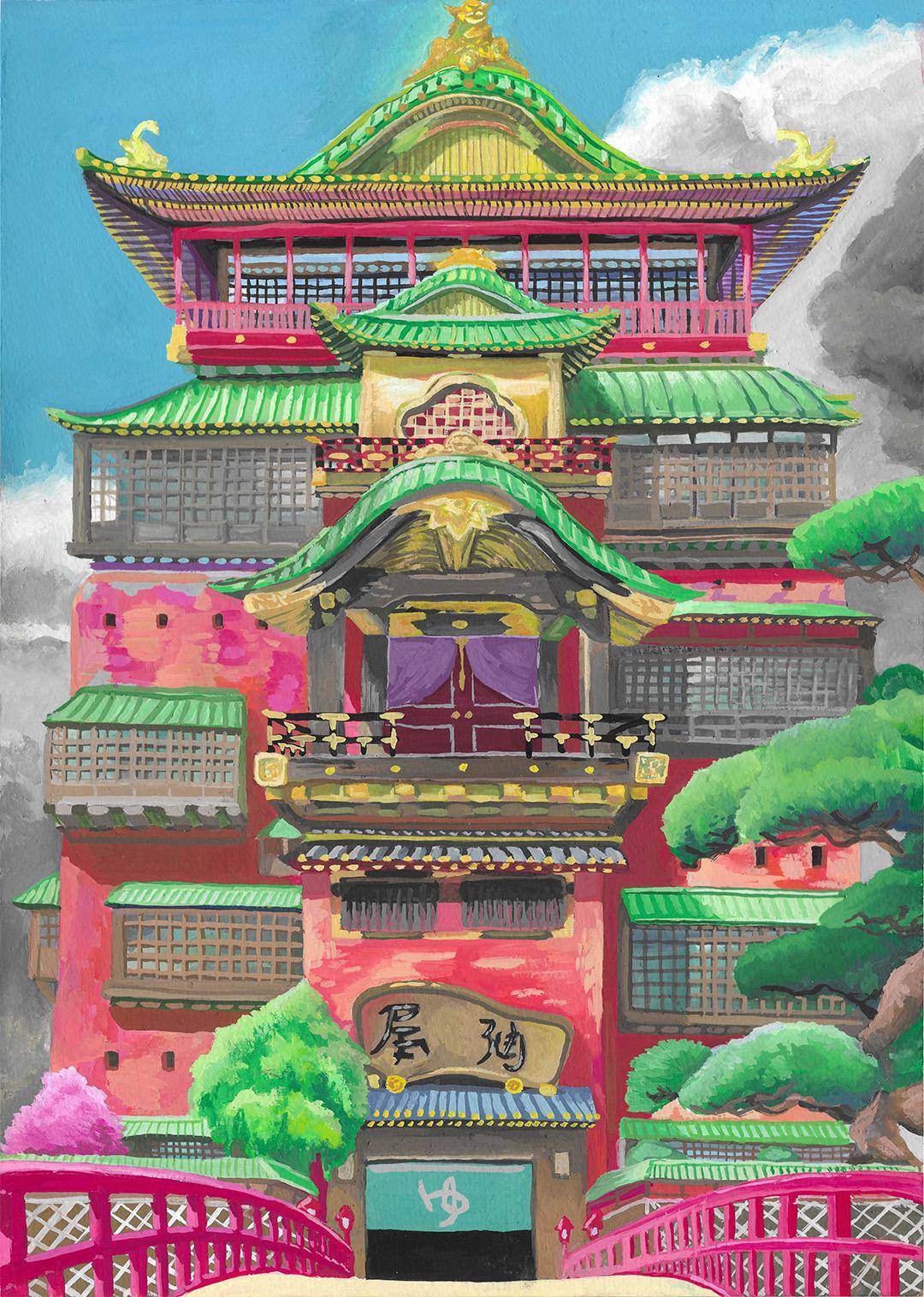 My gouache painting of the Spirited Away Bath House! Hope I did Miyazaki justice. | Scrolller