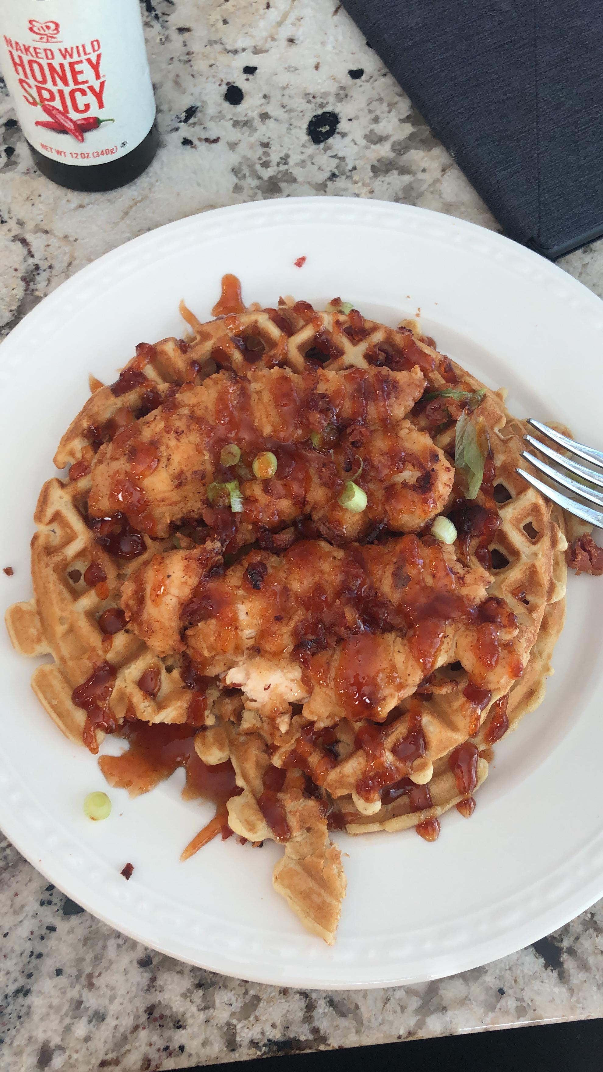 My homemade chicken n’ waffles with spicy honey. | Scrolller
