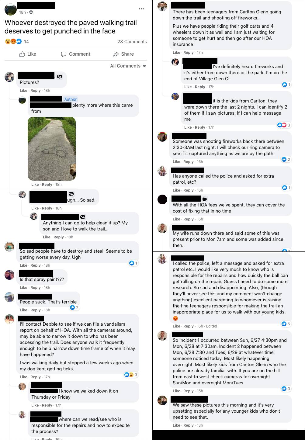 My neighborhood facebook group is losing their shit over a poorly painted dick on a walking path ...