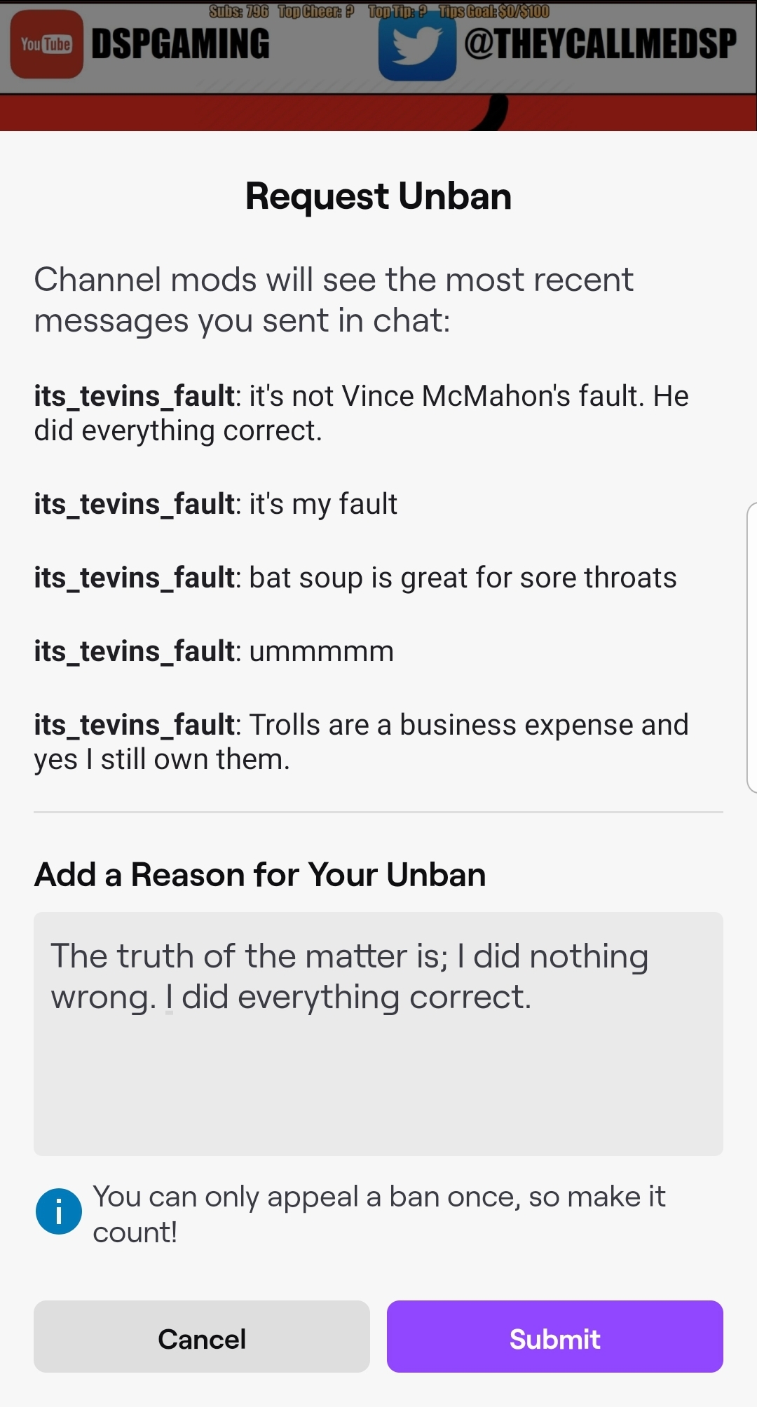 My Un-Ban Submission | Scrolller