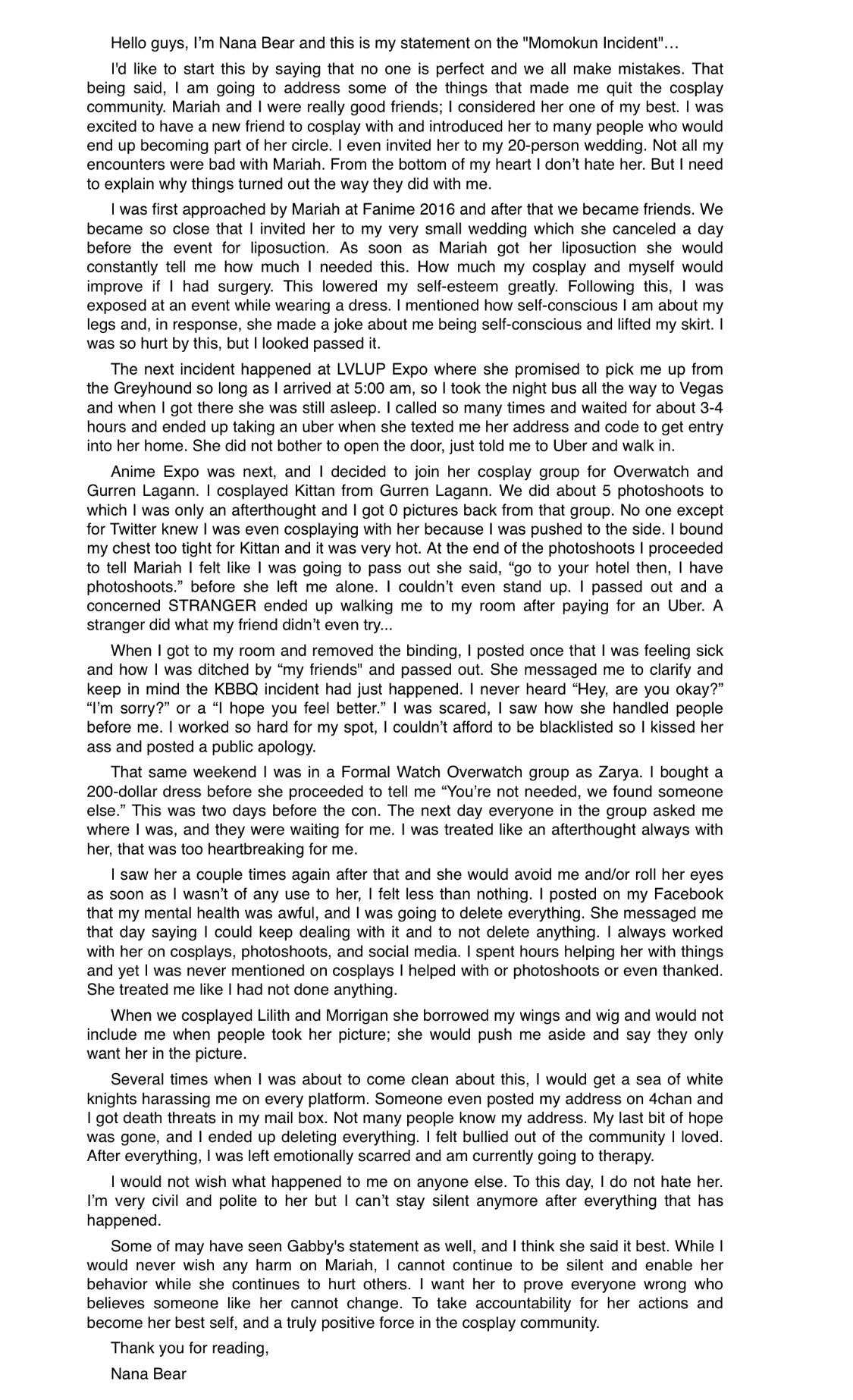 NanaSushiBear - "My Statement on the Momokun Incident" | Scrolller