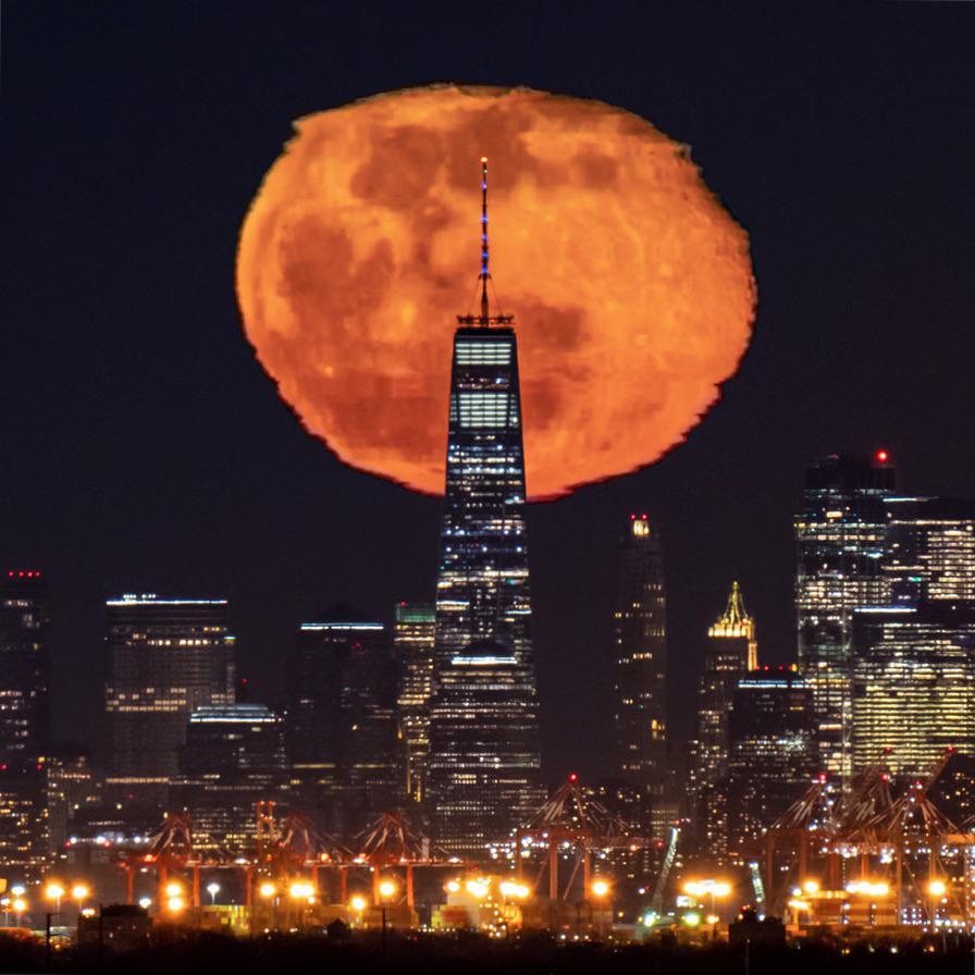 Nearly full moon rising behind NYC from 25 miles away on Saturday evening. Ig:carlooftheforest ...