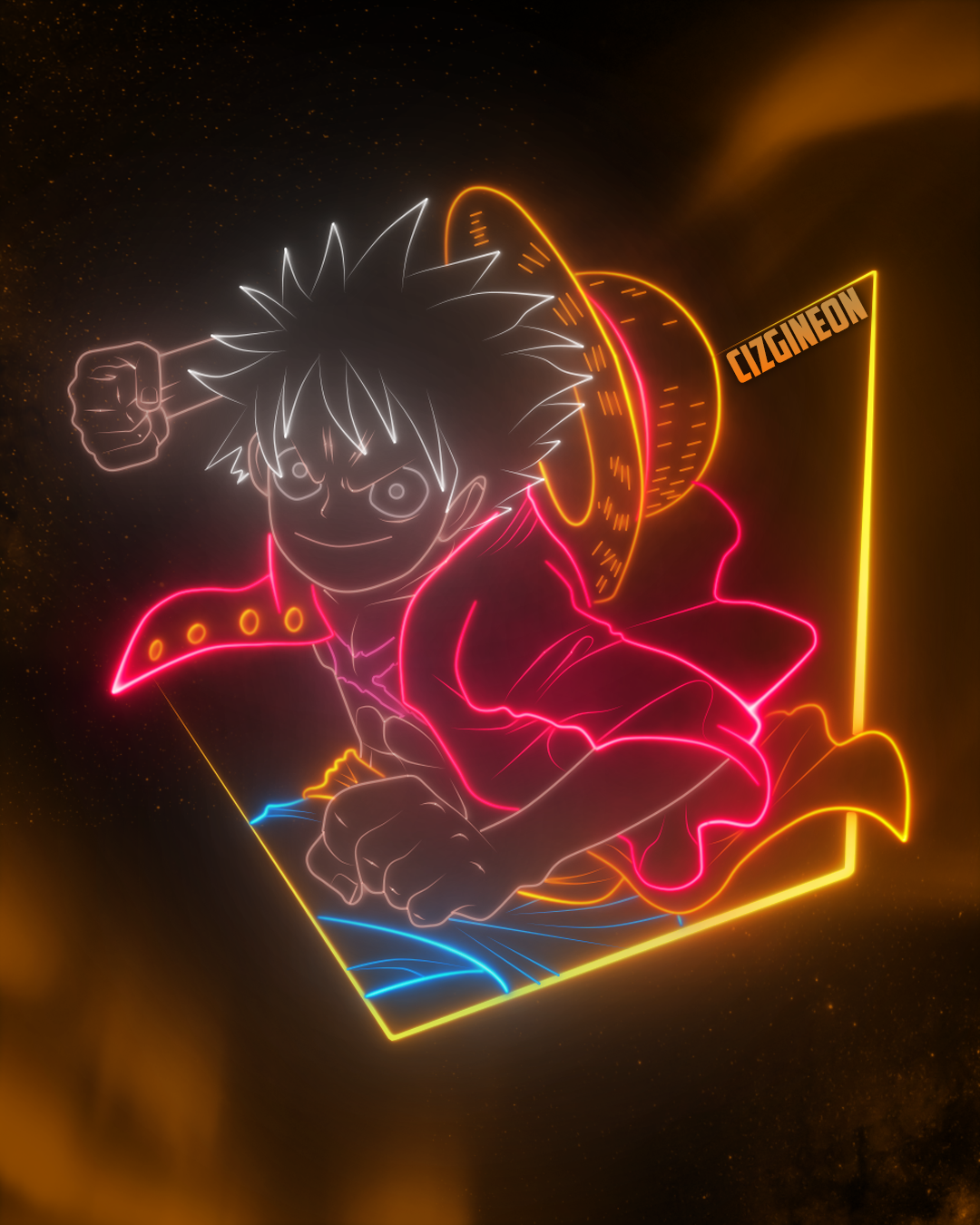 Neon Luffy Illustration made by CizgiNeon | Scrolller
