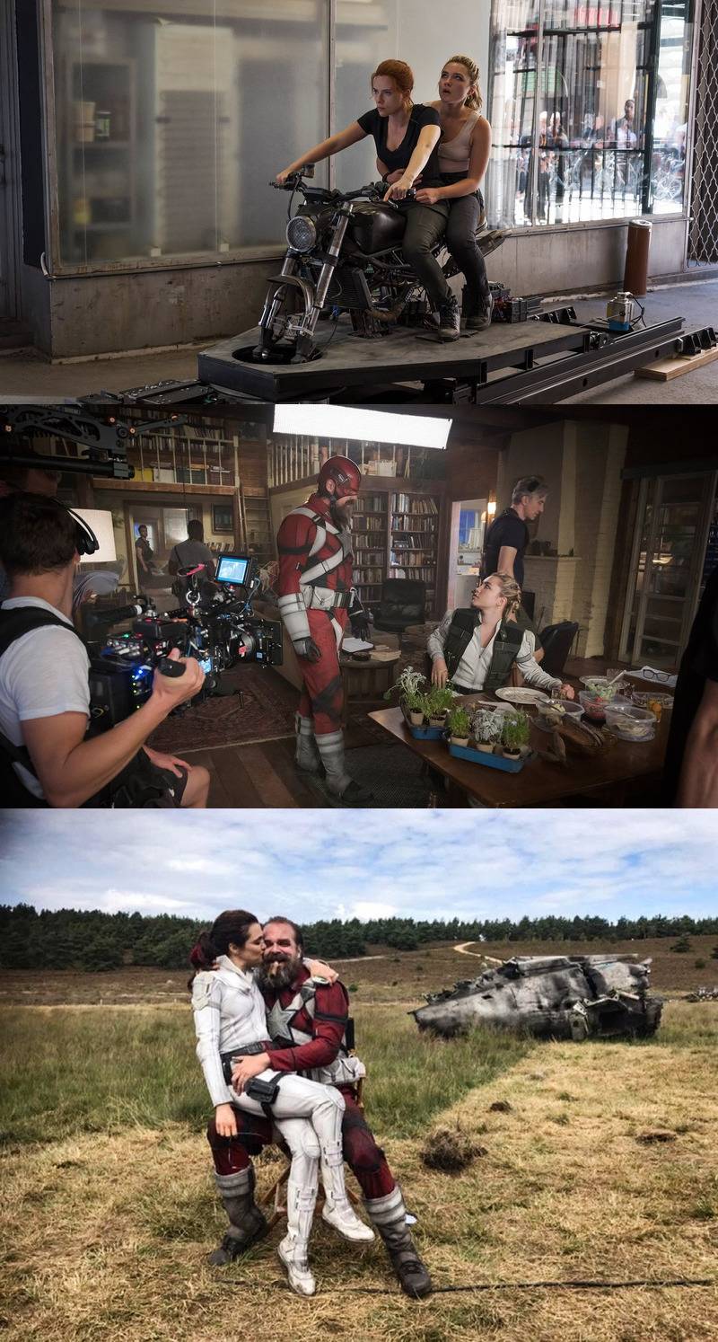 New BTS photos from the set of Black Widow, looks like they are having the time of their lives ...