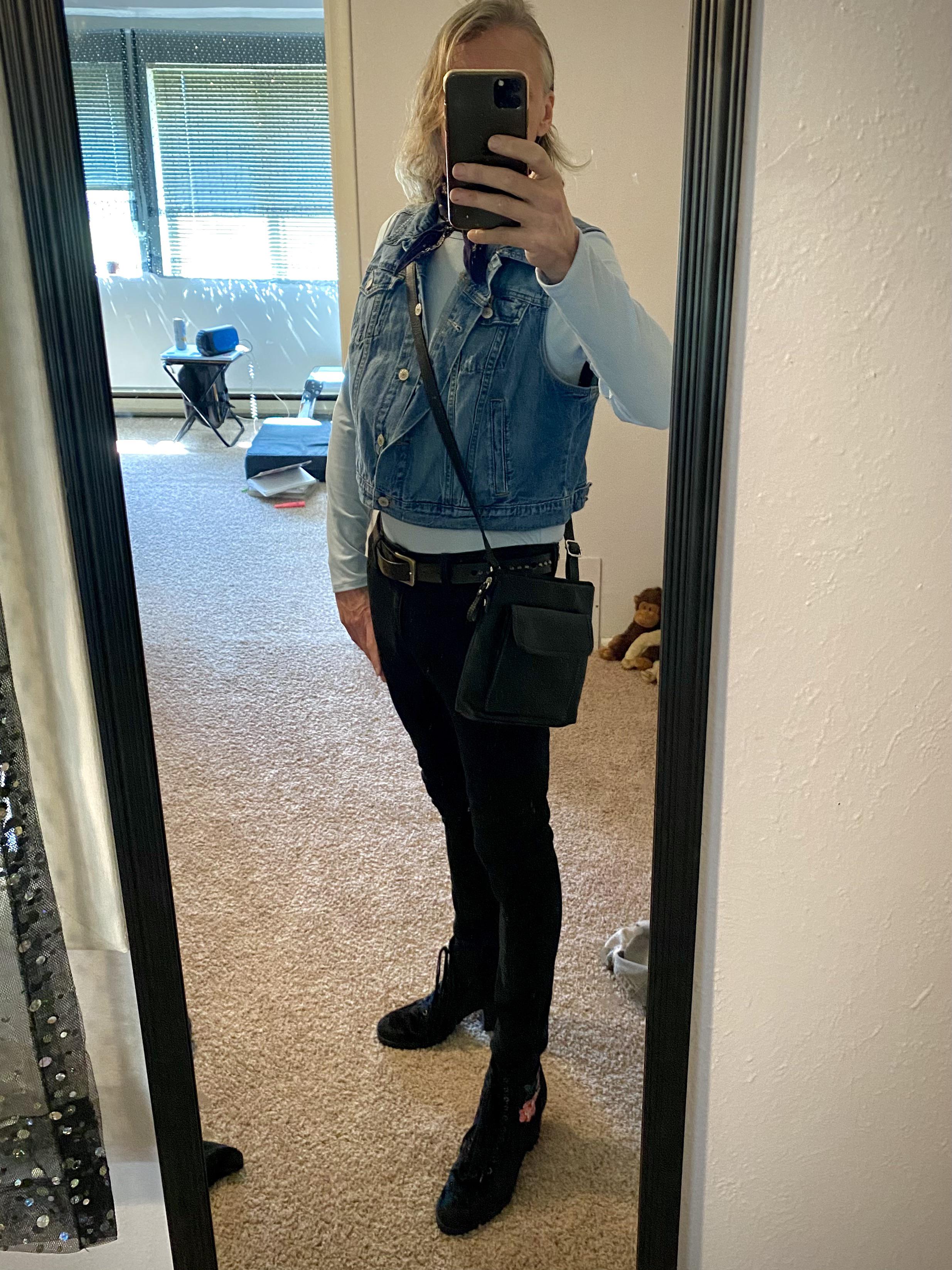 New outfit! First ever skinny legged pants & denim vest. Under $15 at Goodwill | Scrolller