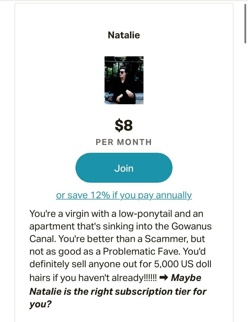 New Patreon tier levels include this horribly mean description | Scrolller