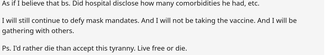 No new normal member would rather die than live under "tyranny." | Scrolller