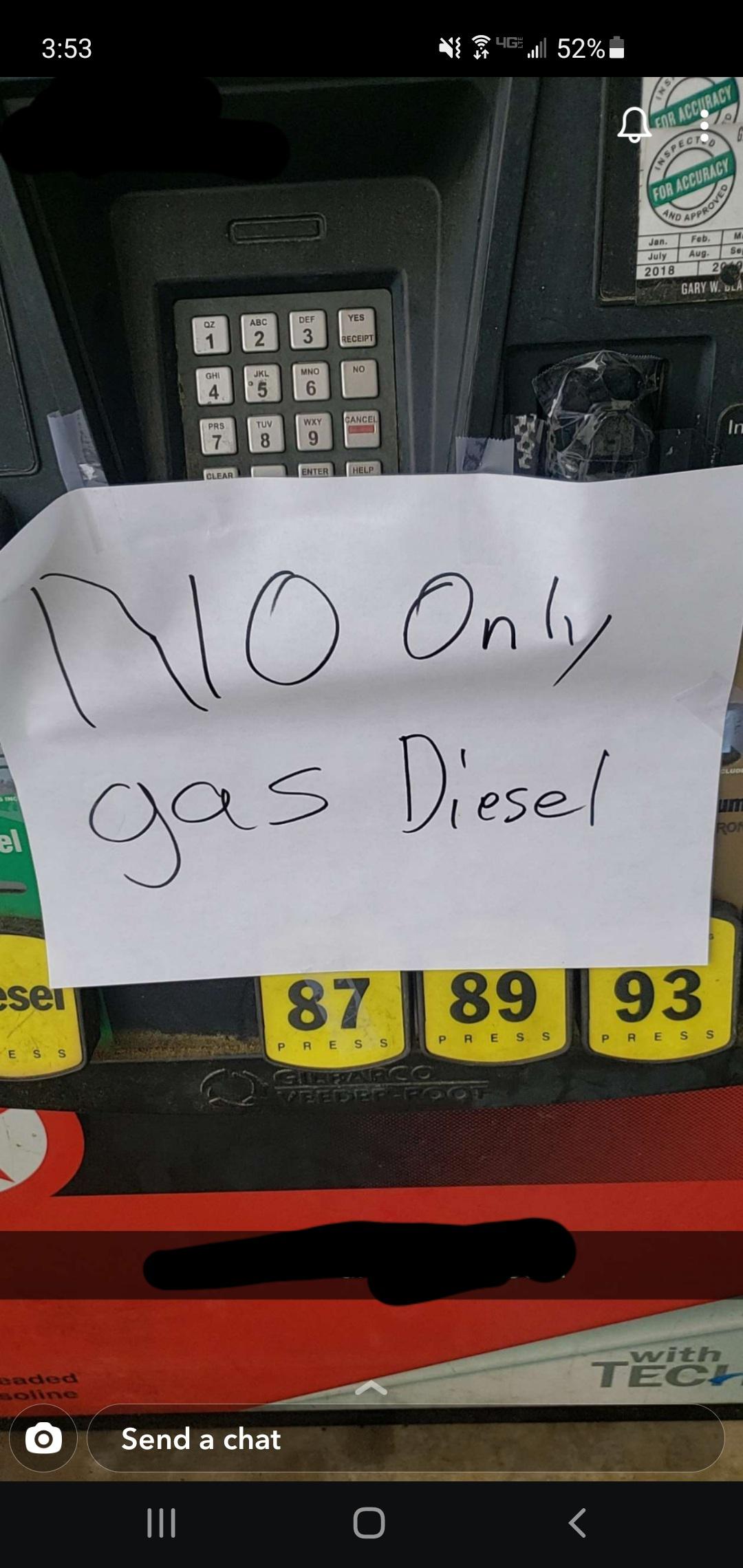 No! Only gas diesel! | Scrolller