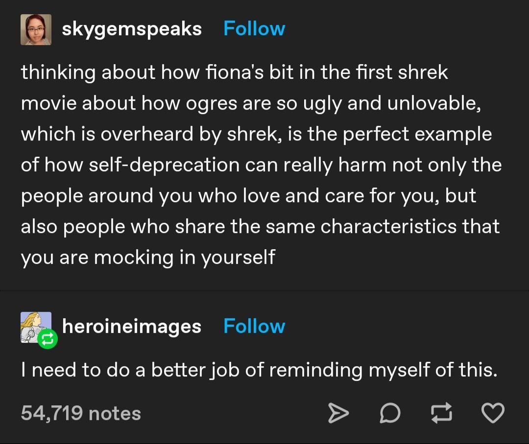 Nothing has ever made me consider stopping my self deprecating jokes as much as this post has ...