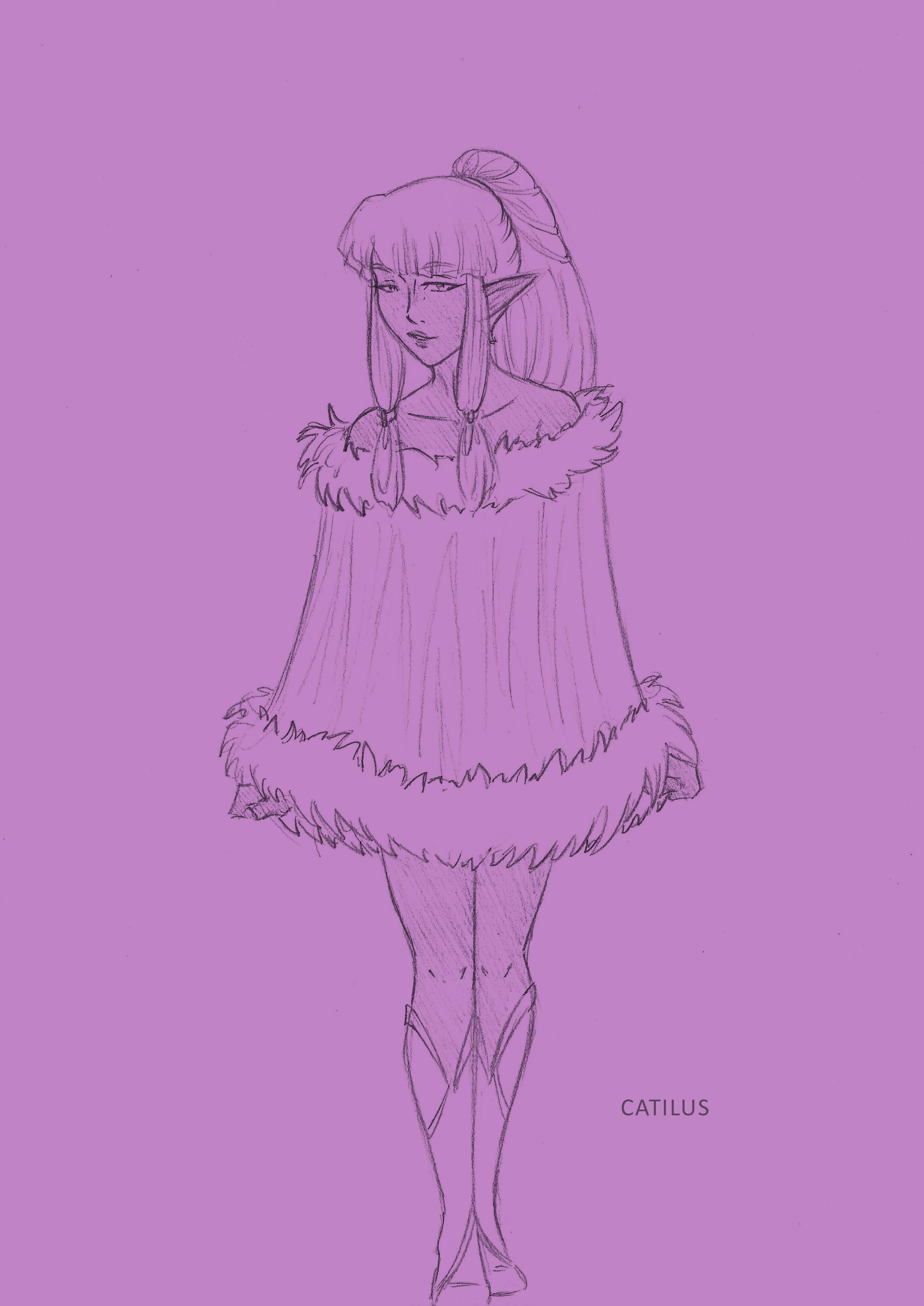 [OC] [ART] Lyrana Blackwing, Dark Elf Bard, in a Fluffy Coat – by Catilus | Scrolller