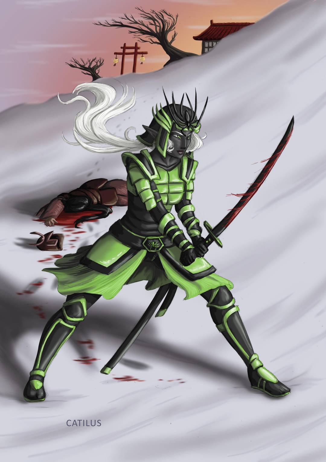 [OC] [ART] Xune Mizzrym, Dark Elf Samurai – by Catilus | Scrolller