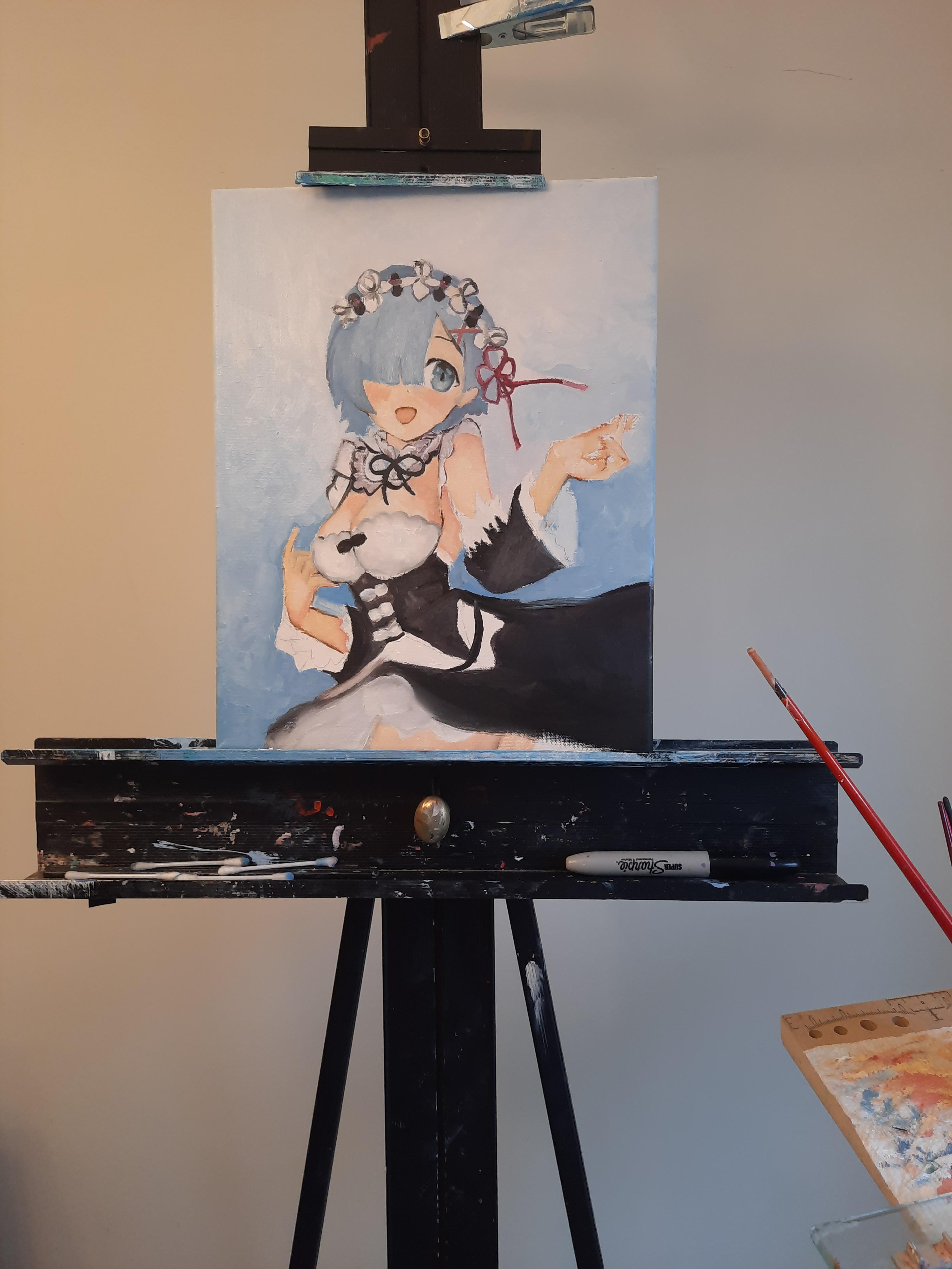 [oc] in progress Rem oil painting by me | Scrolller
