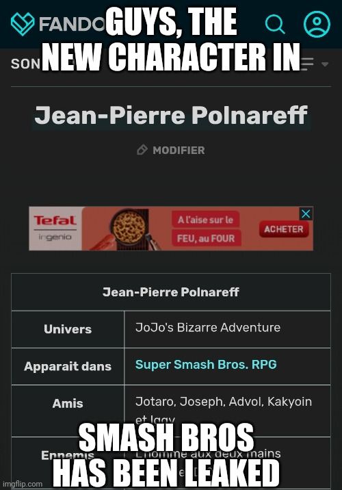 Omg guys Polnareff in Smash Bros ???!!! | Scrolller