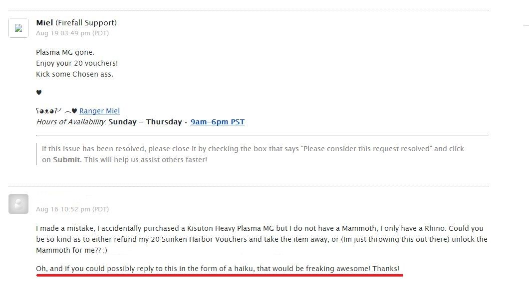 Once again, Firefall Support shows why they are so awesome! *Read from bottom first* | Scrolller