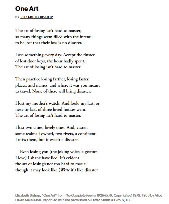 One Art by Elizabeth Bishop | Scrolller