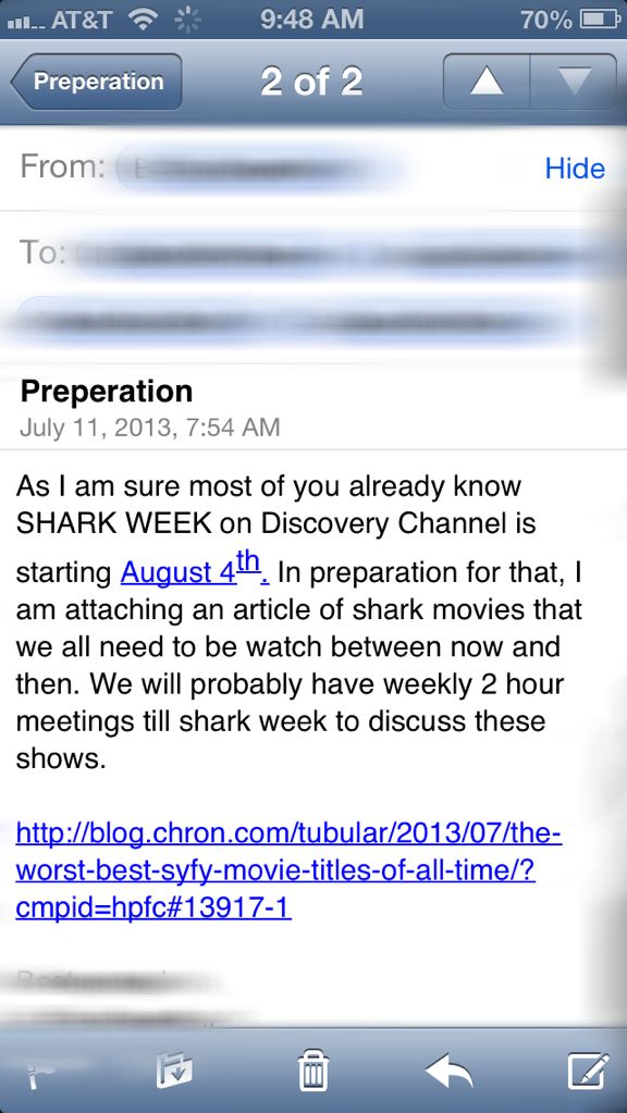 Our boss is obsessed with sharks. So he sends this to the team... | Scrolller