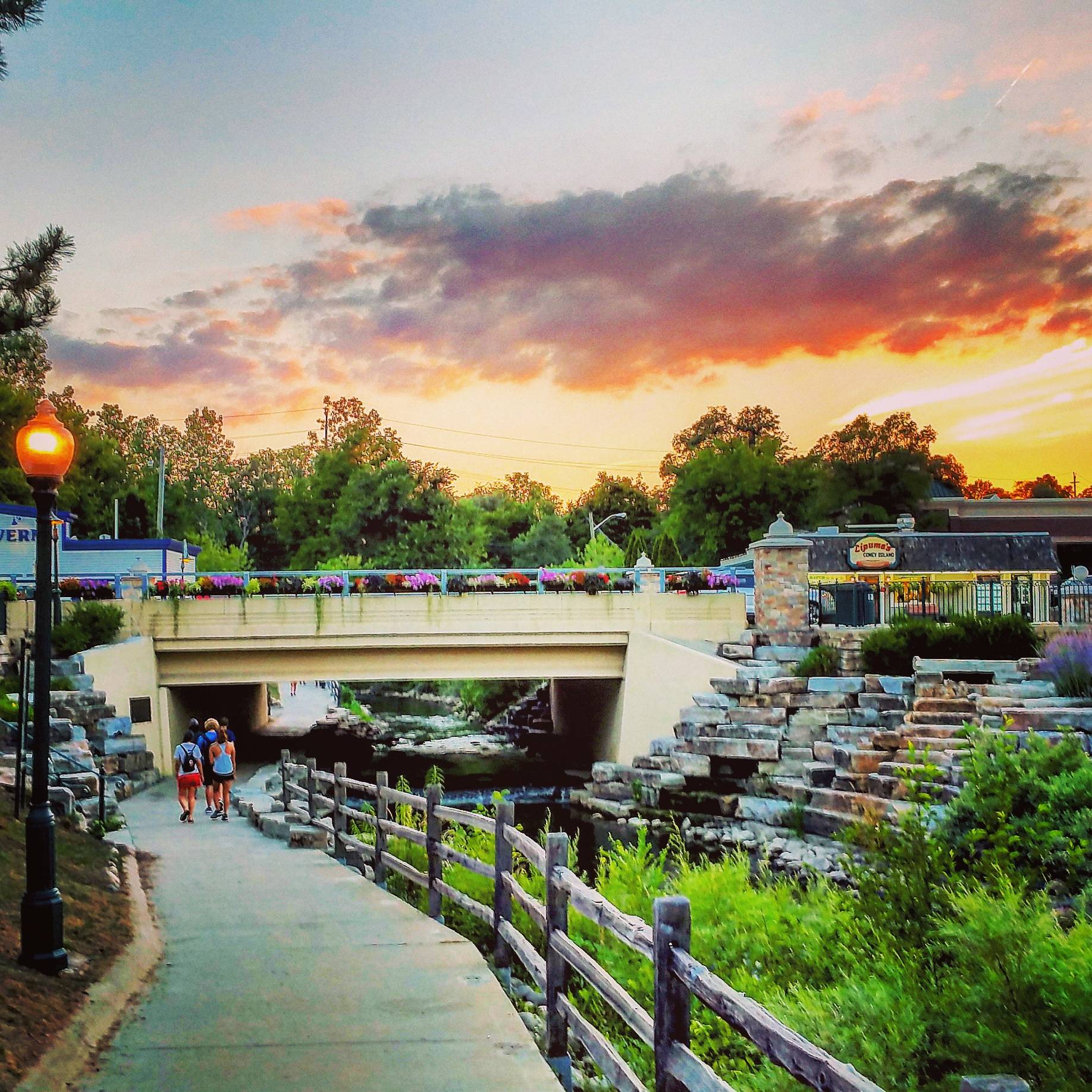 Paint Creek Bridge and Rochester Riverwalk at Sunset | Scrolller