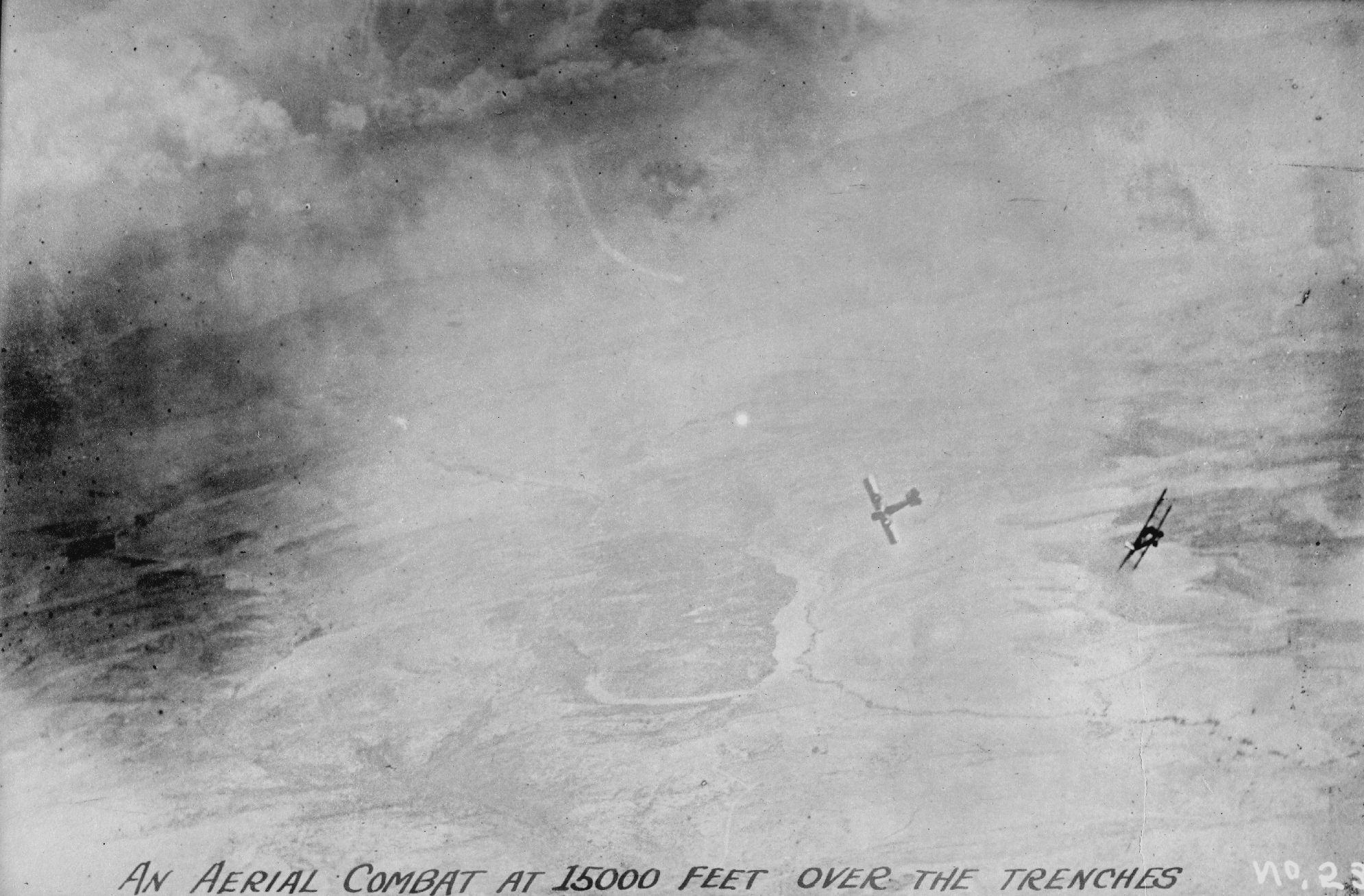 Photo said to be taken of an aerial dogfight titled "An aerial combat at 15000 feet over the ...