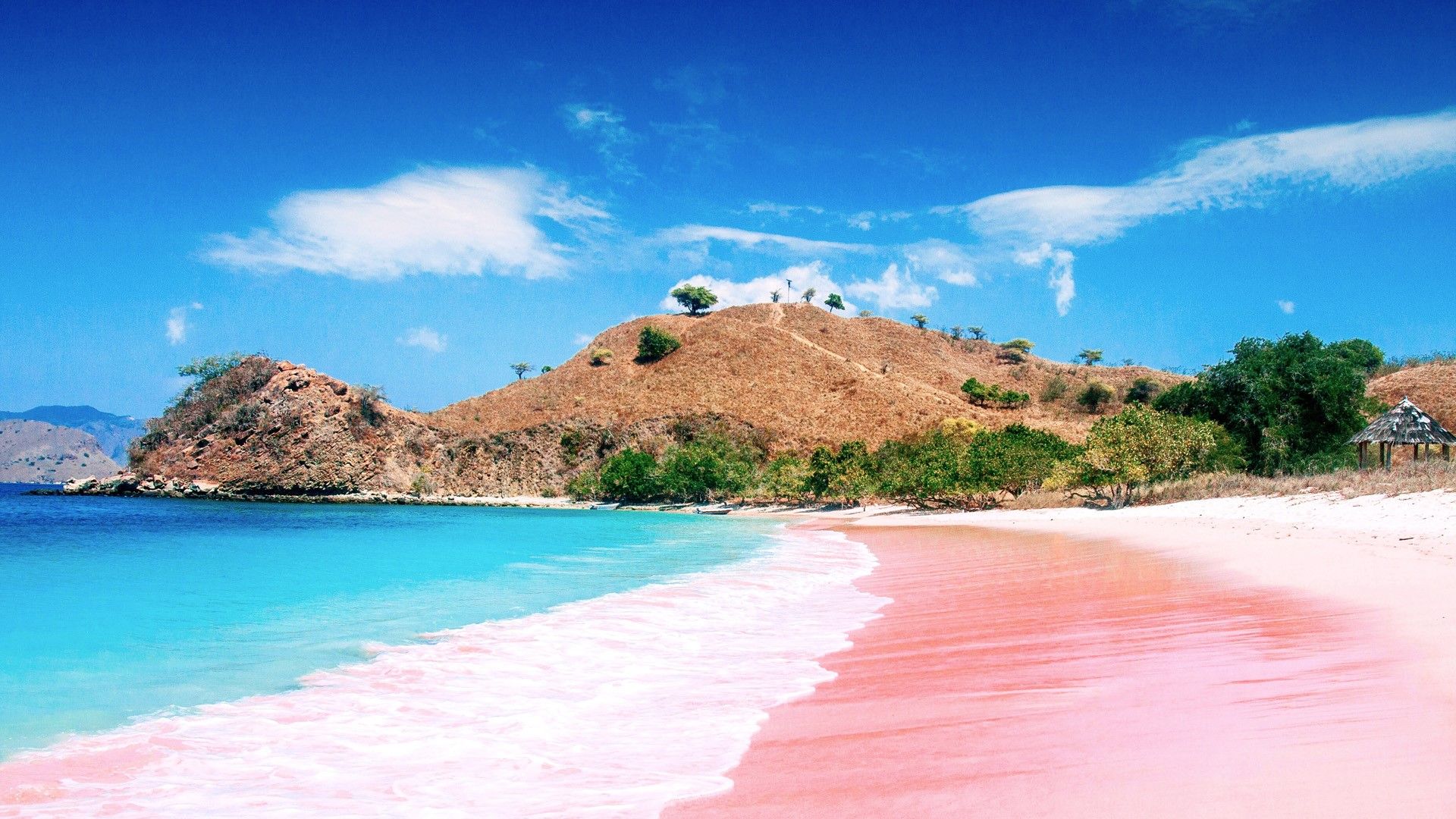 Pink beach, clear skies [1920x1080] | Scrolller