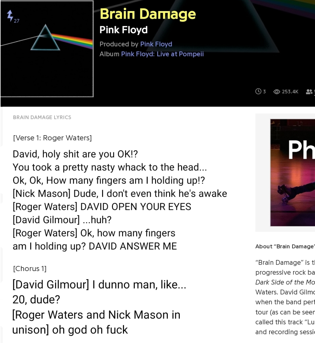 Pink Floyd - Brain Damage | Scrolller