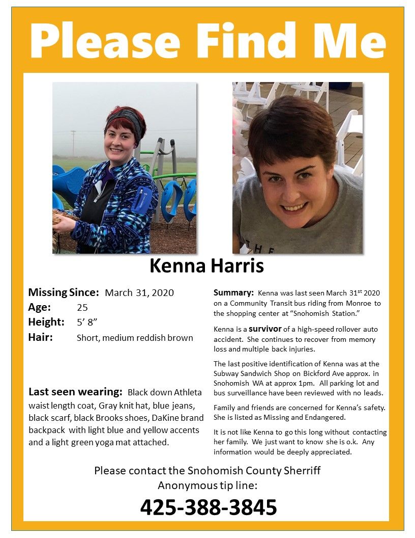 Please help find my sister. Last seen in Snohomish, WA. She's been missing for 2 weeks, we just ...