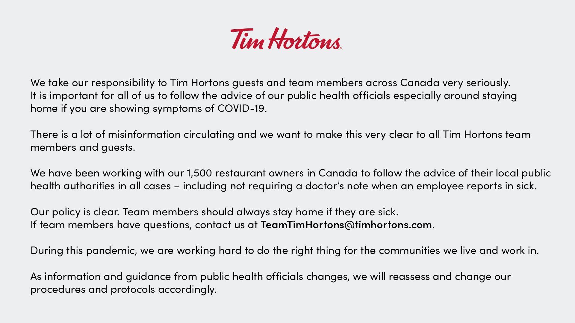 Please save this and show to managers , the official tim hortons Facebook page shared this ...