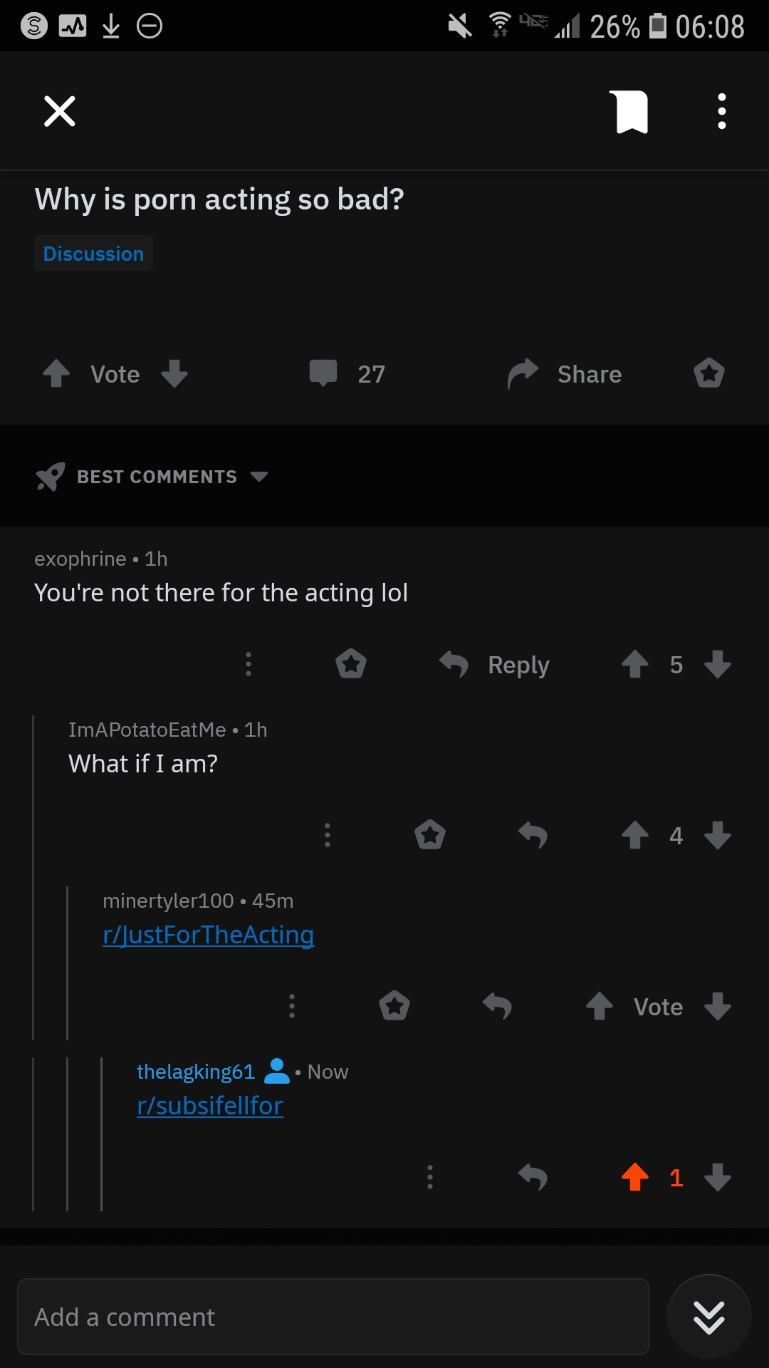 Post was asking why porn acting was so bad. | Scrolller