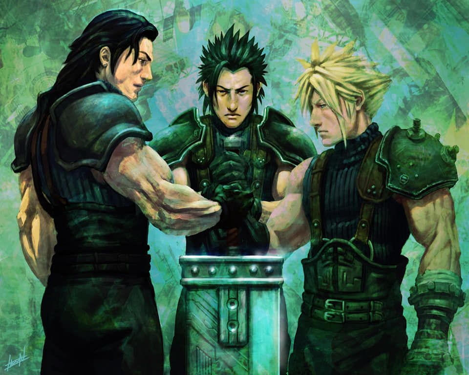 Poster with Cloud, Zack, and Angeal gripping the Buster Sword | Scrolller
