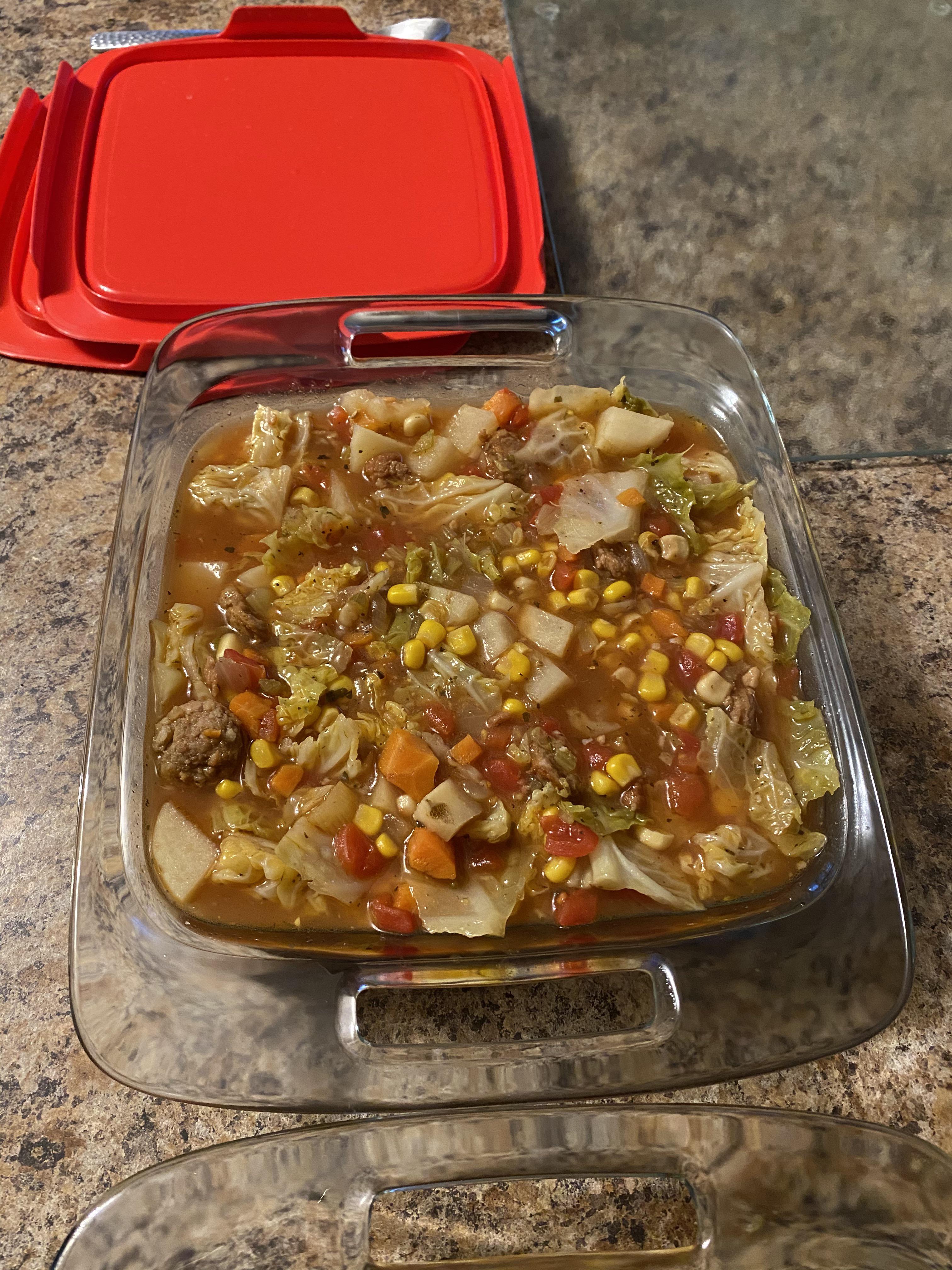 Potato and Sausage Soup, heavy on the cabbage. So tasty! | Scrolller