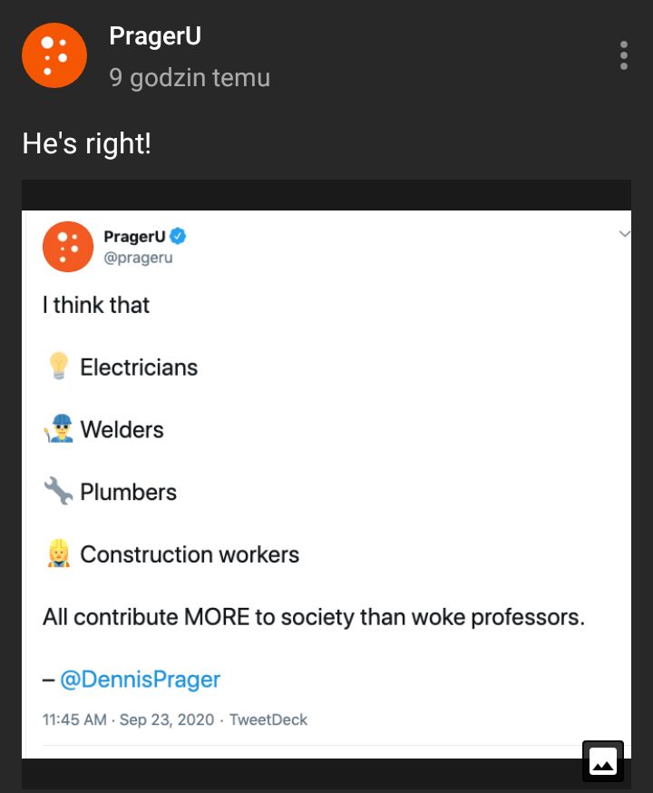 PragerU congratulating PragerU congratulating Dennis Prager. We're reaching levels of meta once ...