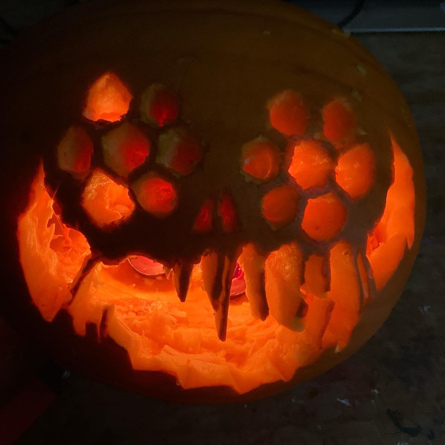 Pumpkin with honey comb eyes I carved today | Scrolller