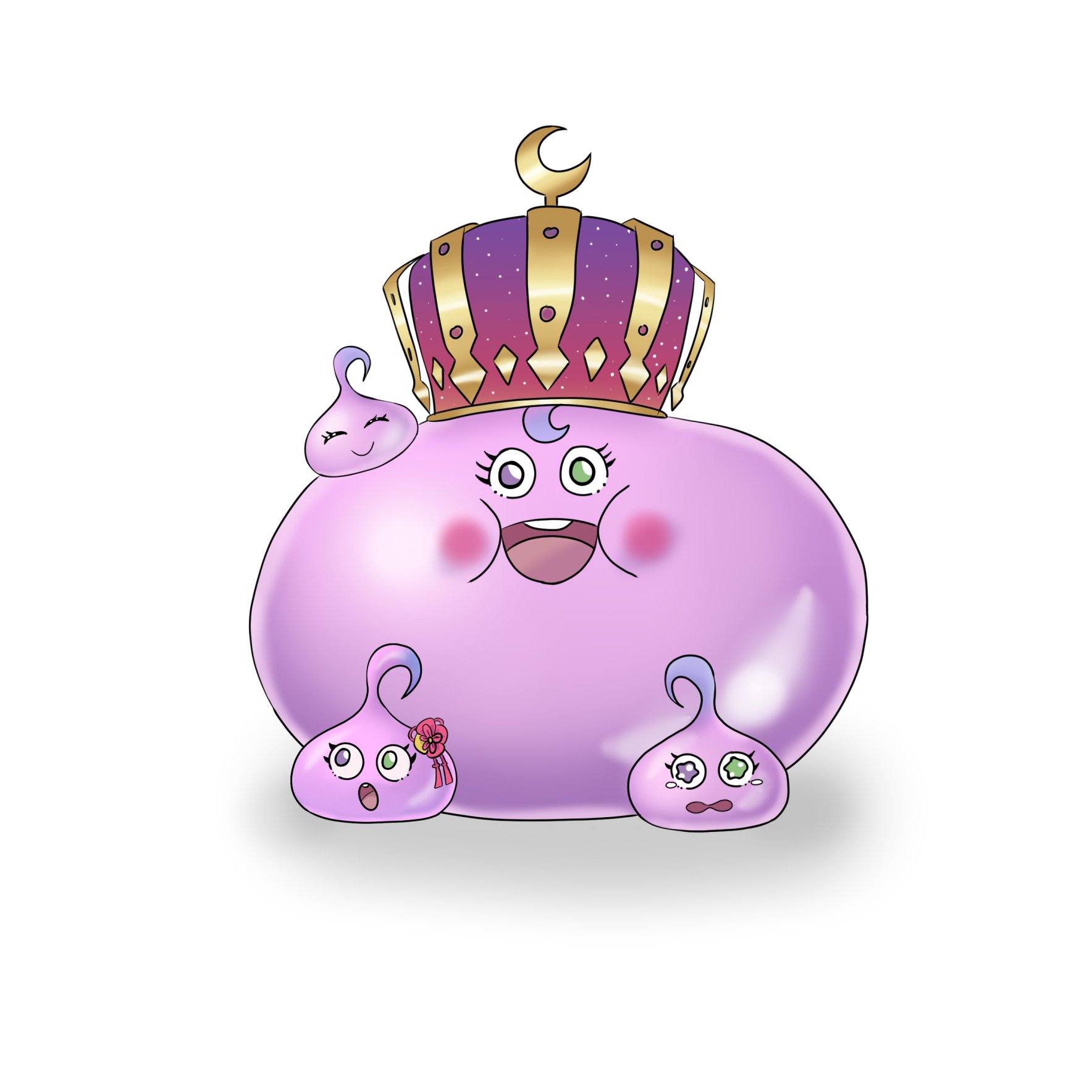 Queen Slime Luna with her Lu-slimes (inspired by Luna's Dragon Quest V playthrough.) | Scrolller