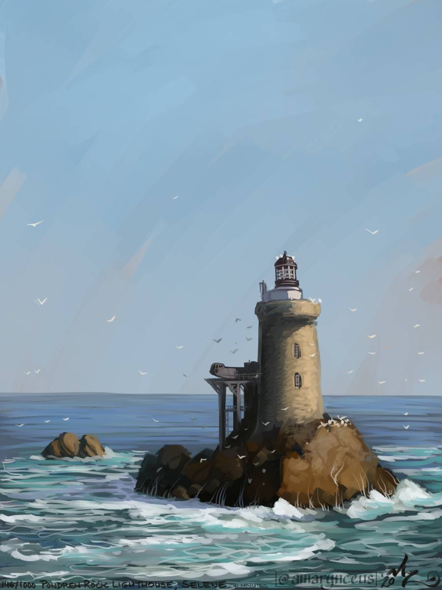 Quick sketch of the lighthouse on Pondren Rock, by Amarynceus | Scrolller