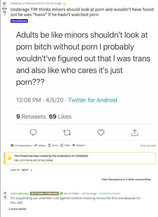 r/ItsAFetish goes full evangelical, harasses a minor | Scrolller