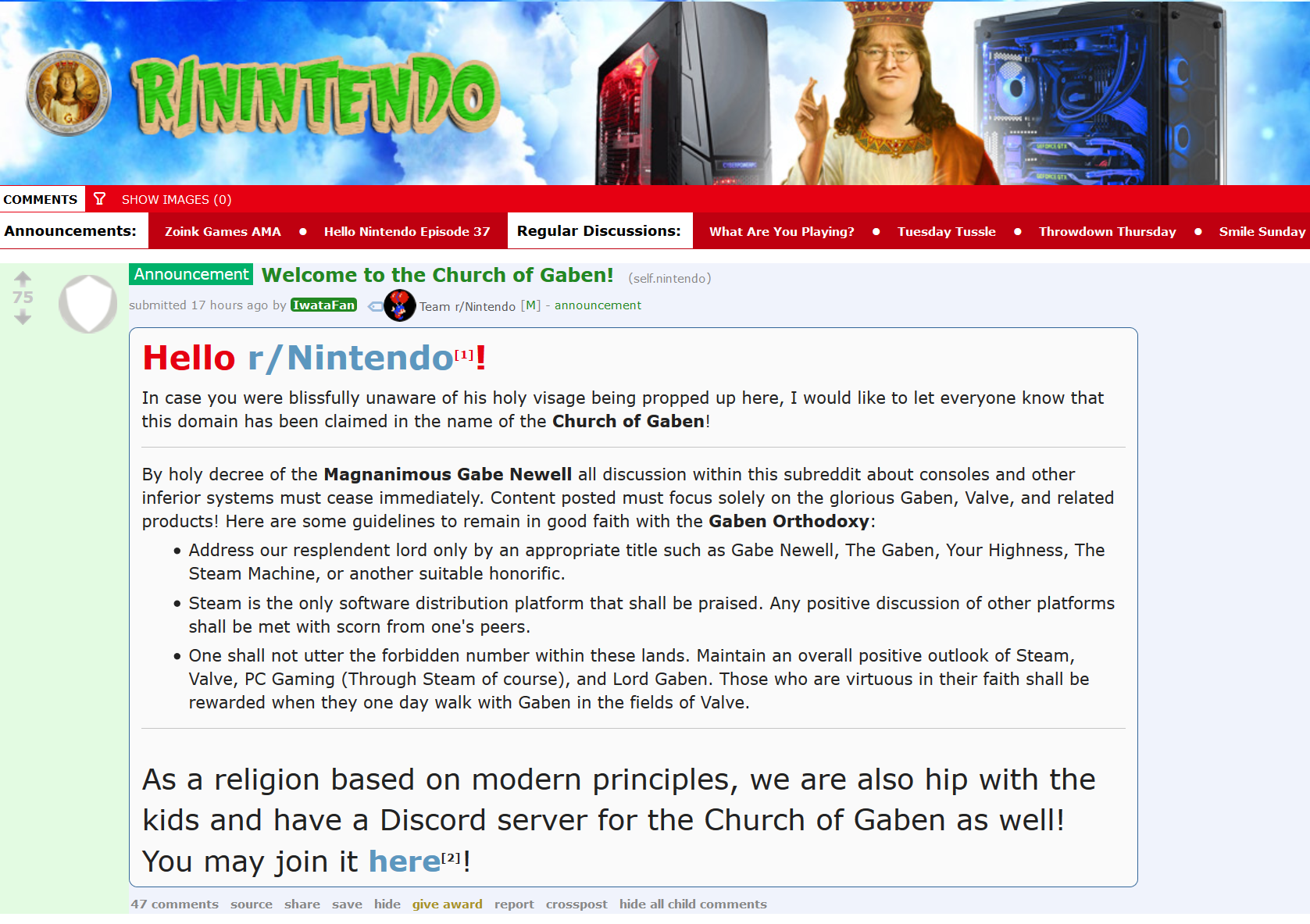 /r/Nintendo is now a Gabe Newell-themed subreddit | Scrolller