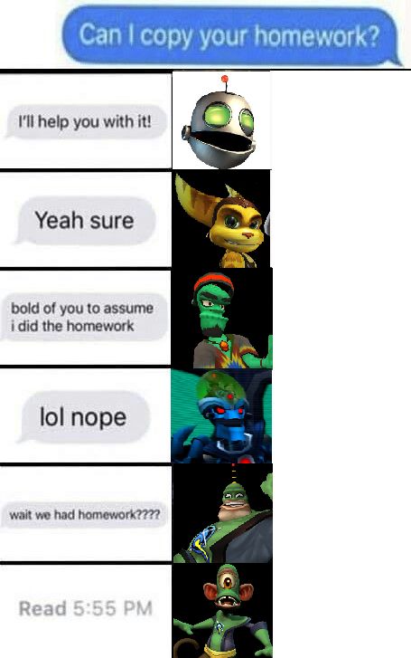 RaC characters do homework or something (meme) | Scrolller