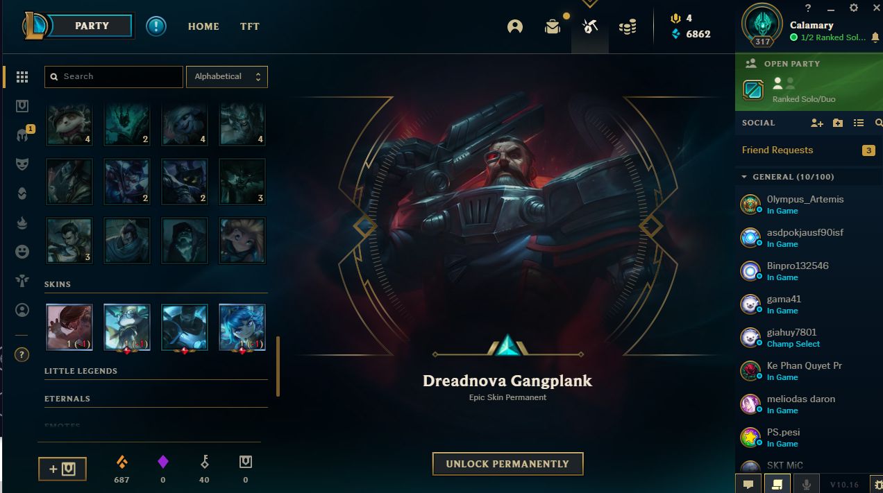 Random reroll from 3 trash skins...i think imma start studying gankplank now , dream skin