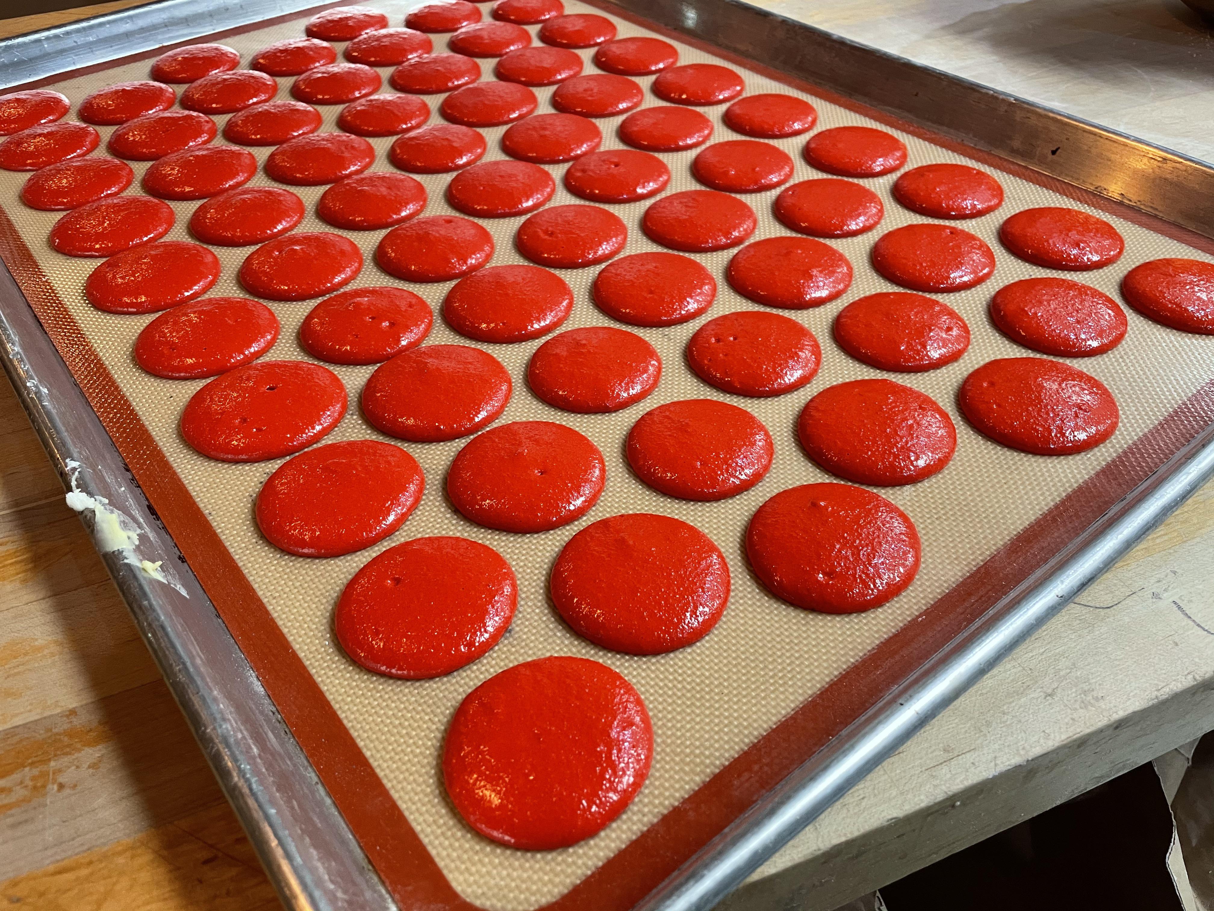 Raspberry Macarons ready for the oven | Scrolller