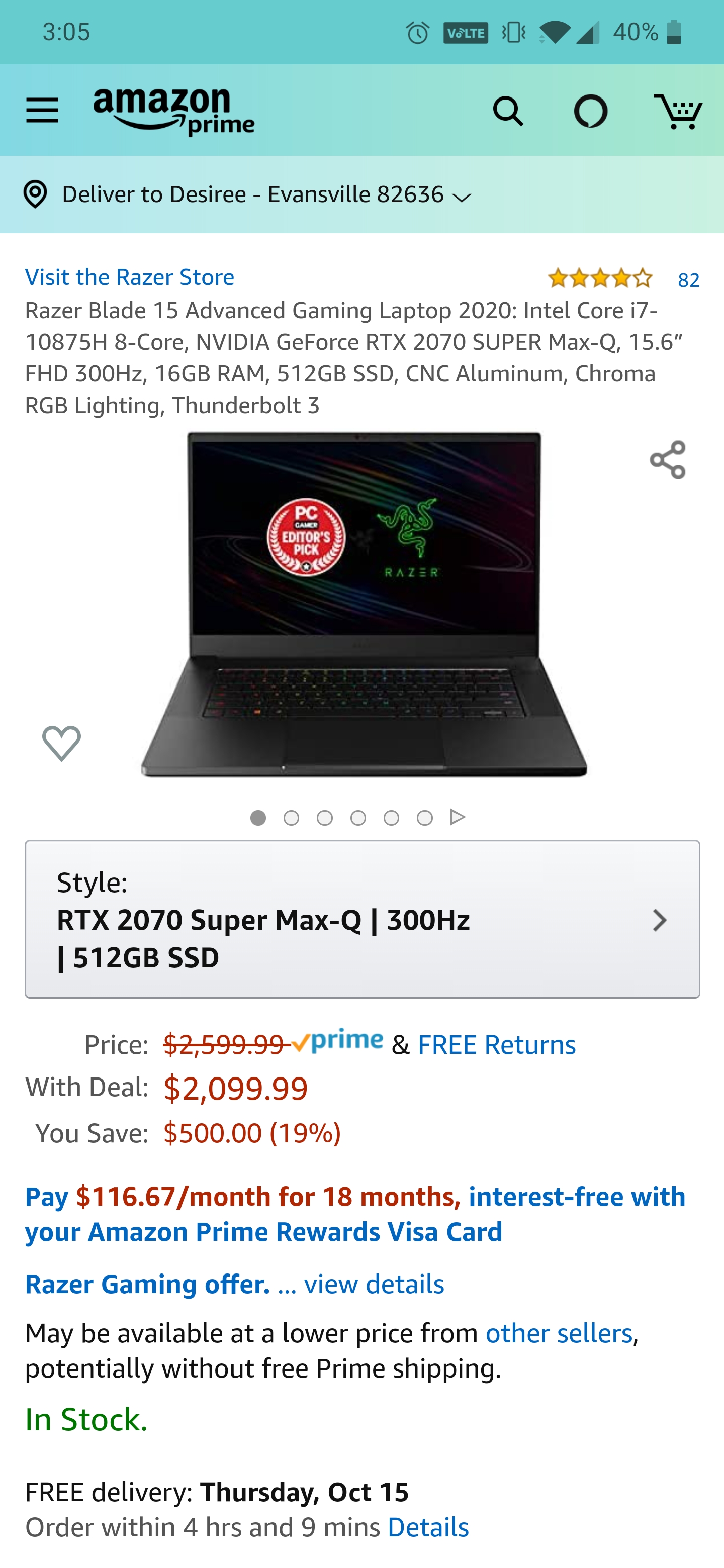 Razer Blade Advanced Prime Deal | Scrolller