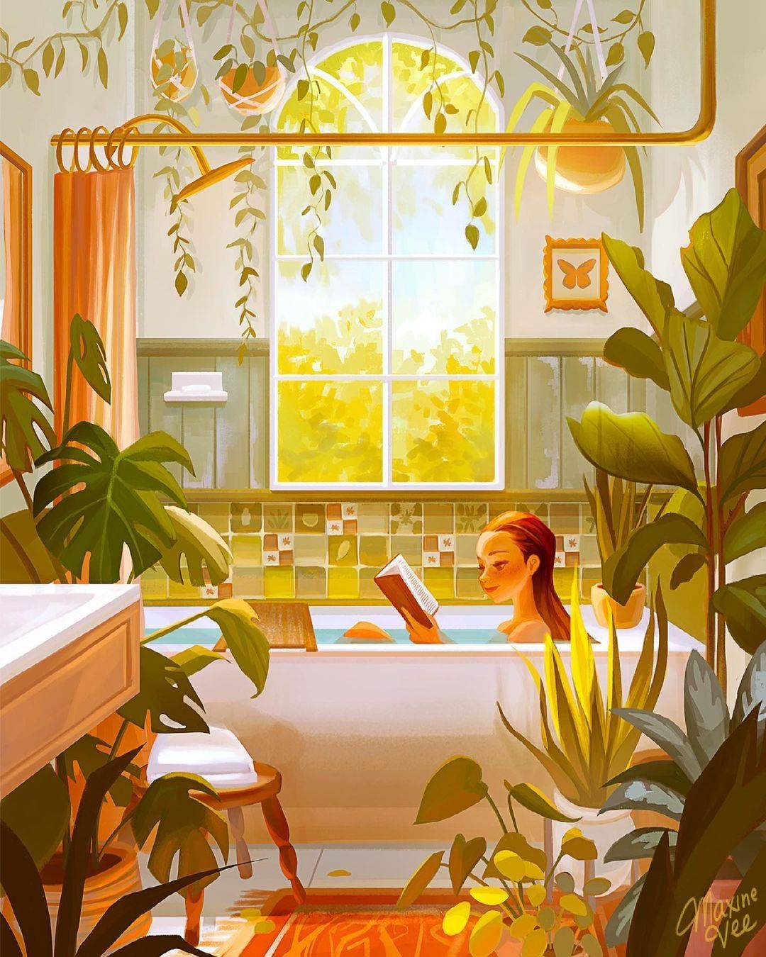 Reading in the bath, Maxine Vee | Scrolller