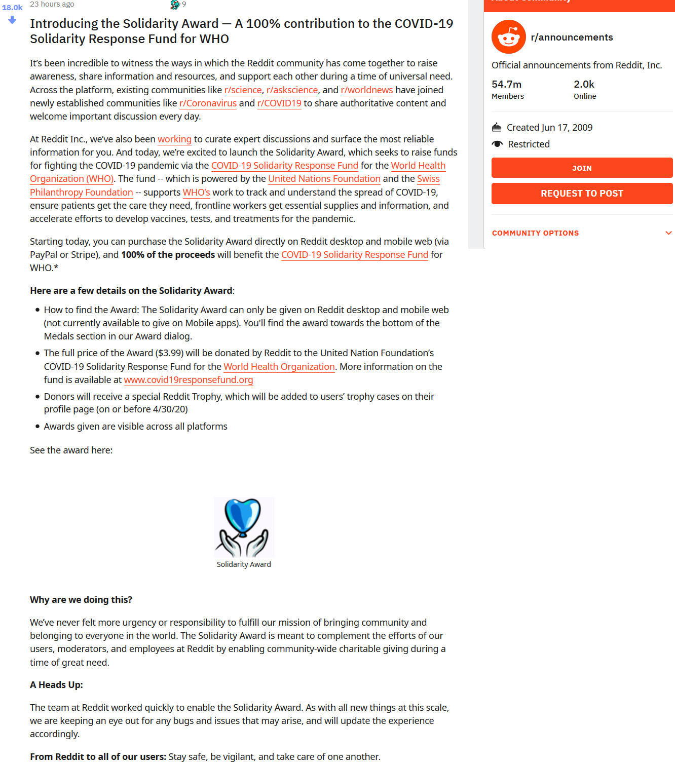 Reddit introduces WHO donation - Redditors get mad | Scrolller